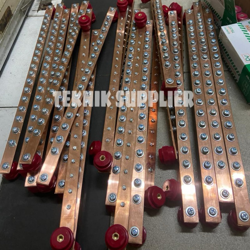 Jual busbar tembaga 3mm x 20mm x 40cm 15 baut komplit m6 / busbar ...