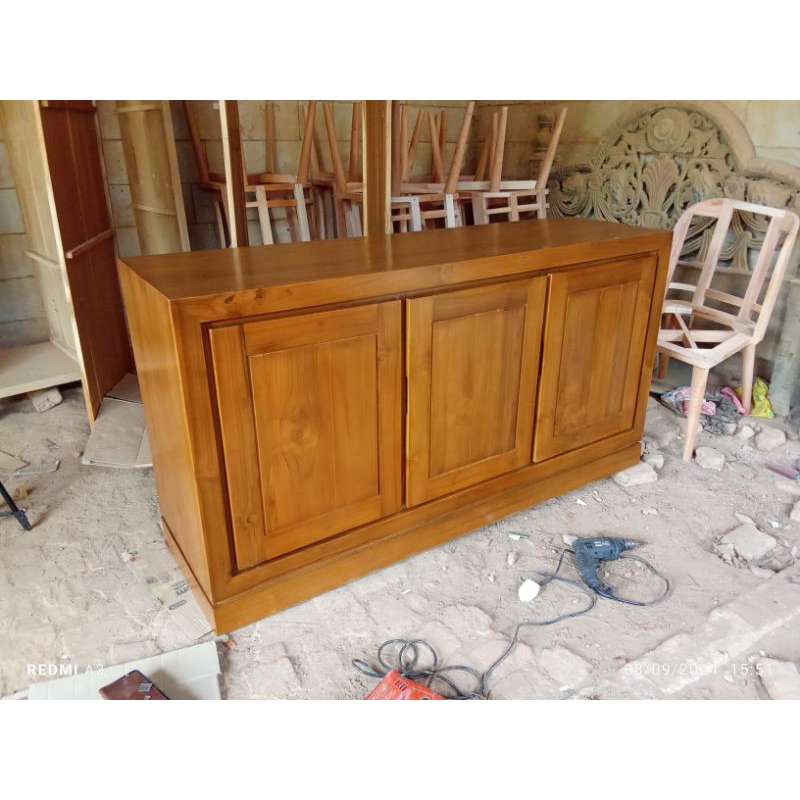 Jual buffet minimalis 3 pintu jati warna natural dop, kabinet jati ...