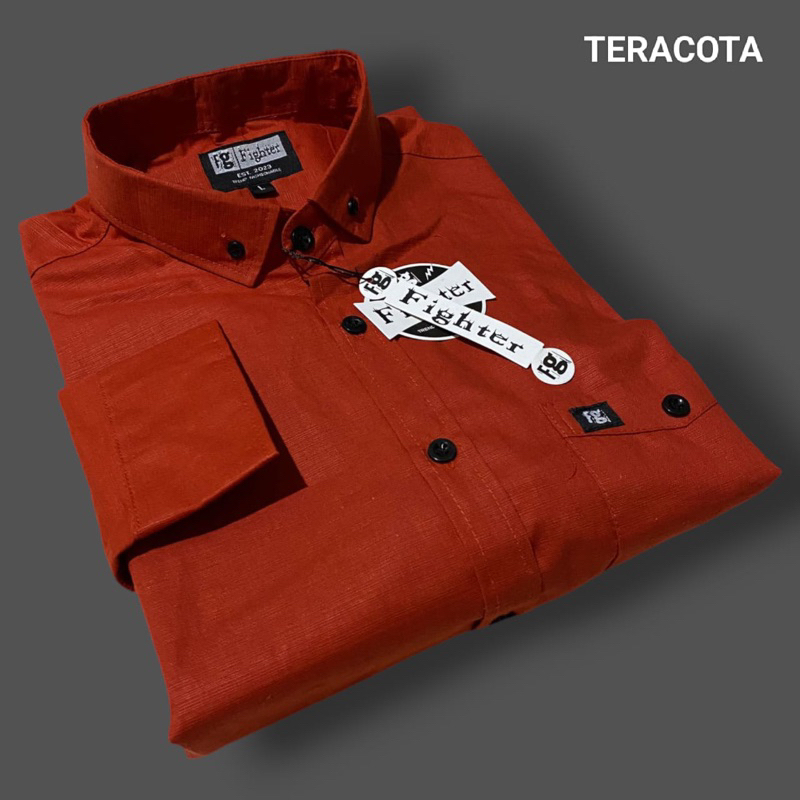 Jual KEMEJA POLOS LENGAN PANJANG MERAH TERACOTA SIGARET PREMIUM MERAH ...