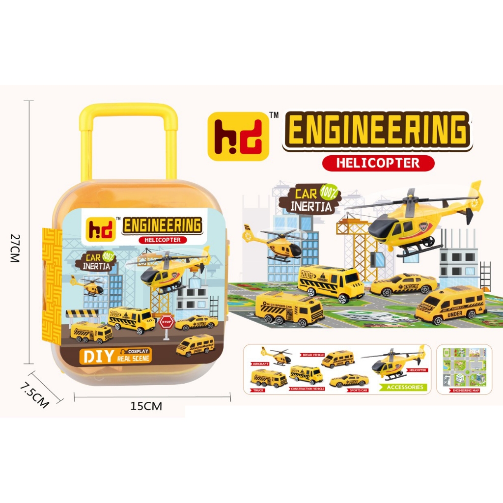 Jual Mainan Mobil Inertia 6 PCS Dengan Map Peta Dan Koper engineering ...