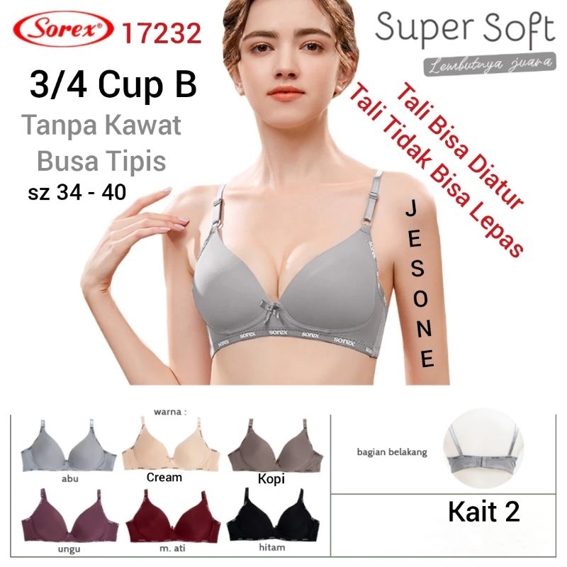 Jual Sorex 17232 Bra Sorex Tanpa Kawat Busa Tipis kait 2 Cup B 34 - 40 | Shopee Indonesia