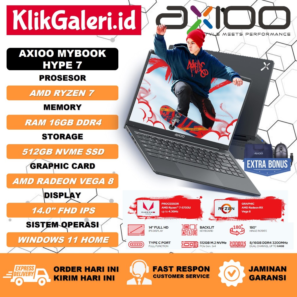 Jual Laptop Gaming Axioo Mybook HYPE 7 Amd Ryzen 7 16GB 512GB Vega 8 ...