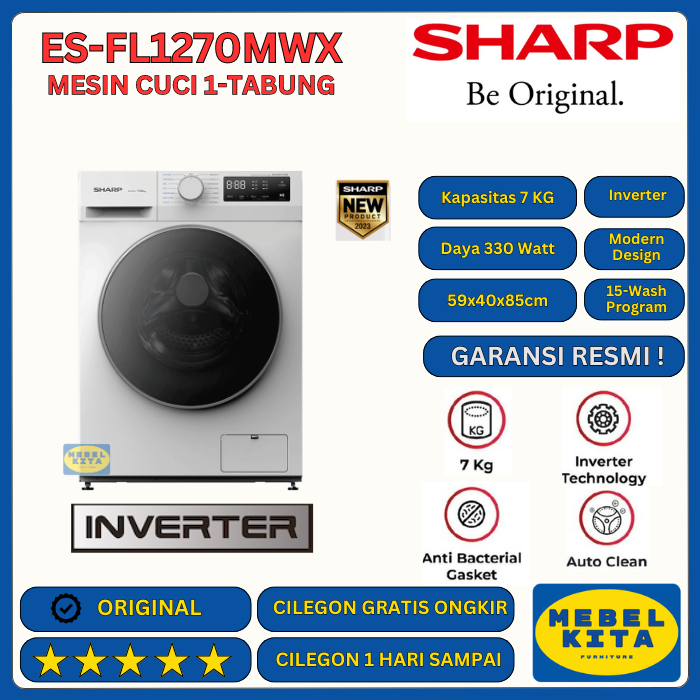 Jual MESIN CUCI FRONT LOADING SHARP ES-FL1270MWX 7 KG 1 TABUNG INVERTER ...
