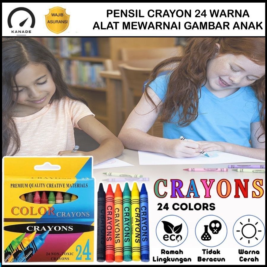 Jual Pensil Crayon Isi 24 Warna Alat Menggambar Dan Mewarnai Set 24pcs ...