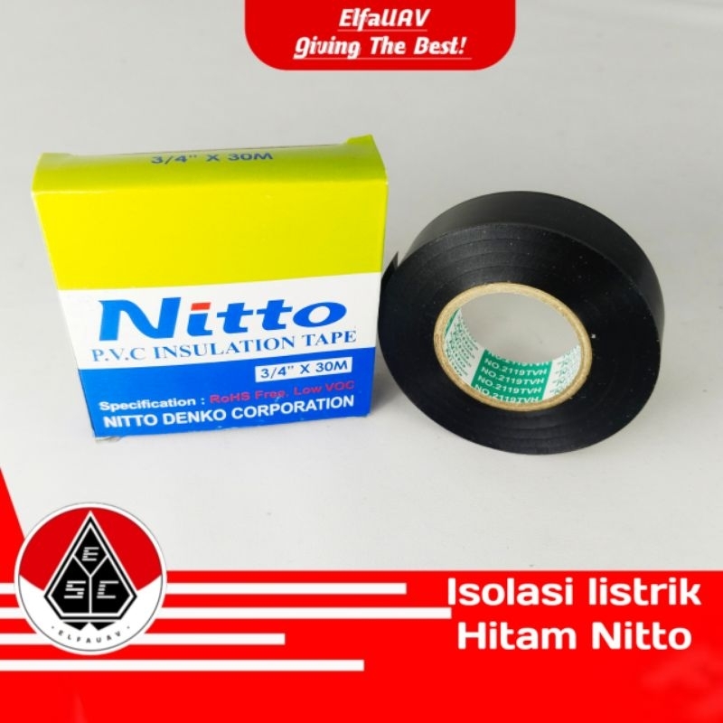 Jual SOLASI LISTRIK NITTO HITAM ORIGINAL TAPE PVC KABEL NITO 3/4" 30m ...