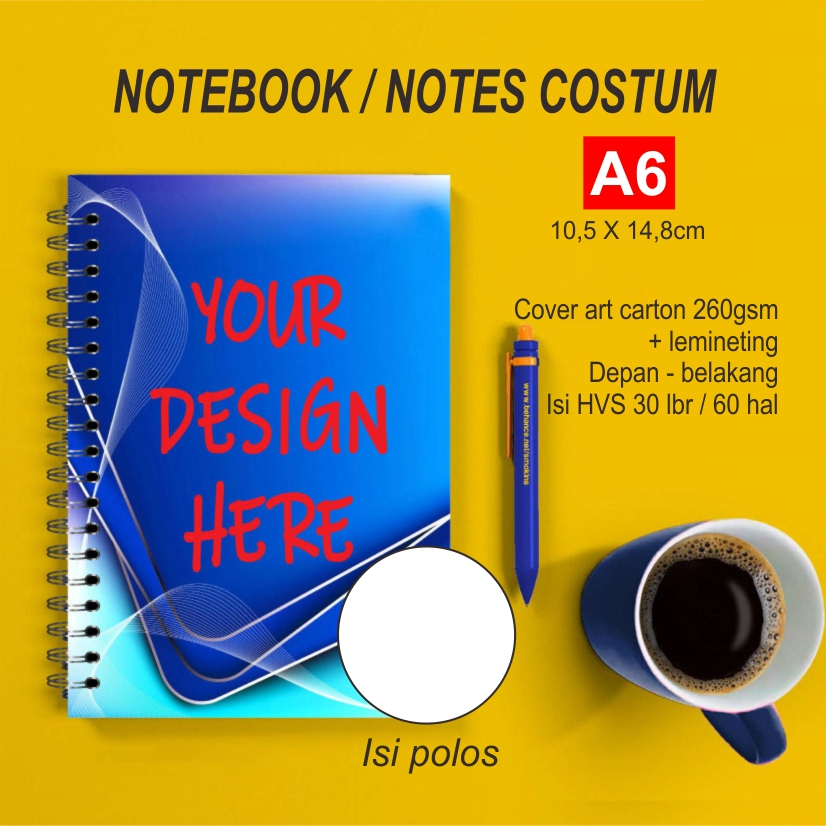Jual Notebook/notes spiral custom A6 isi 30 lembar garis/polos | Shopee ...
