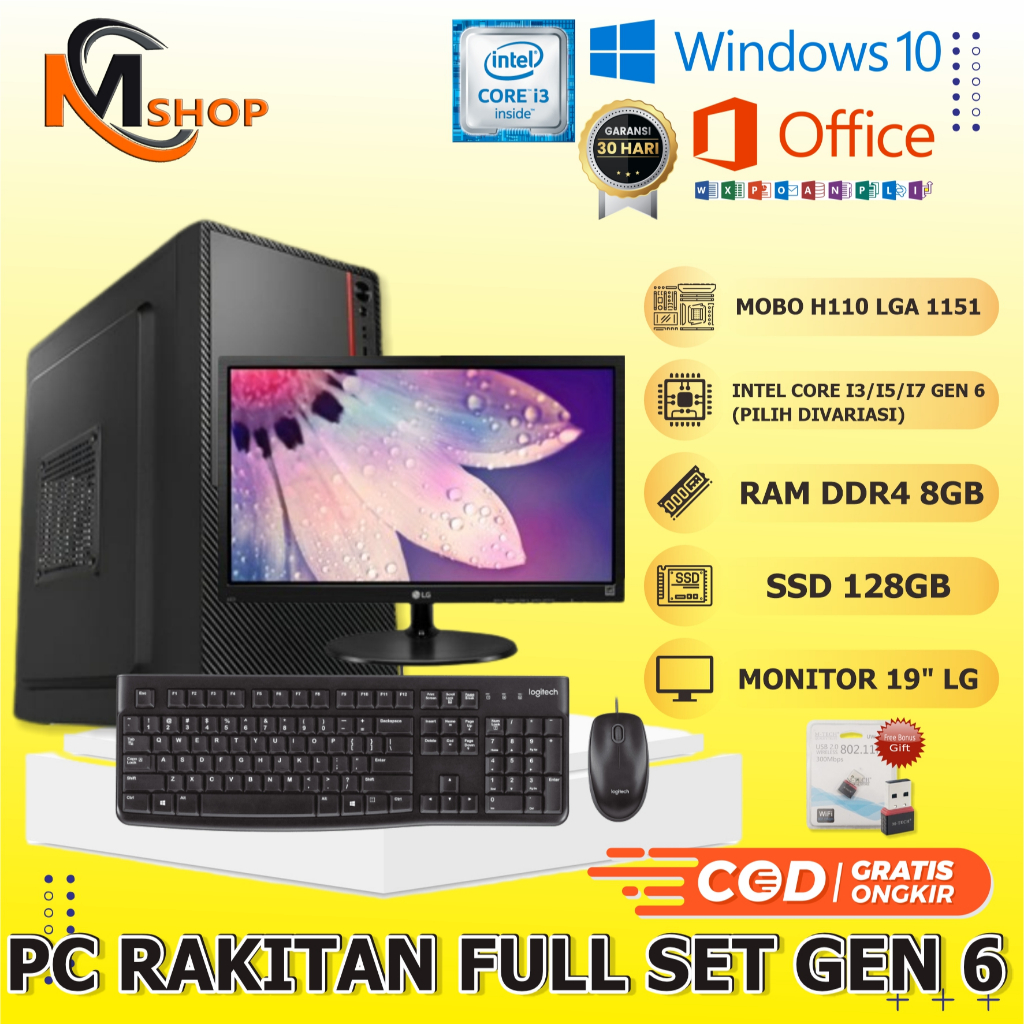Jual PC Komputer Rakitan Full Set Core i3 / i5 / i7 Gen 6 8GB with SSD 128GB | Case Standard For ...