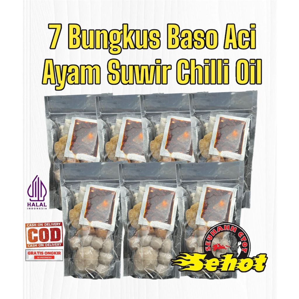 Jual [ CHILI OIL ] 7 BUNGKUS BASO ACI AYAM SUWIR CHILI OIL PEDAS ...