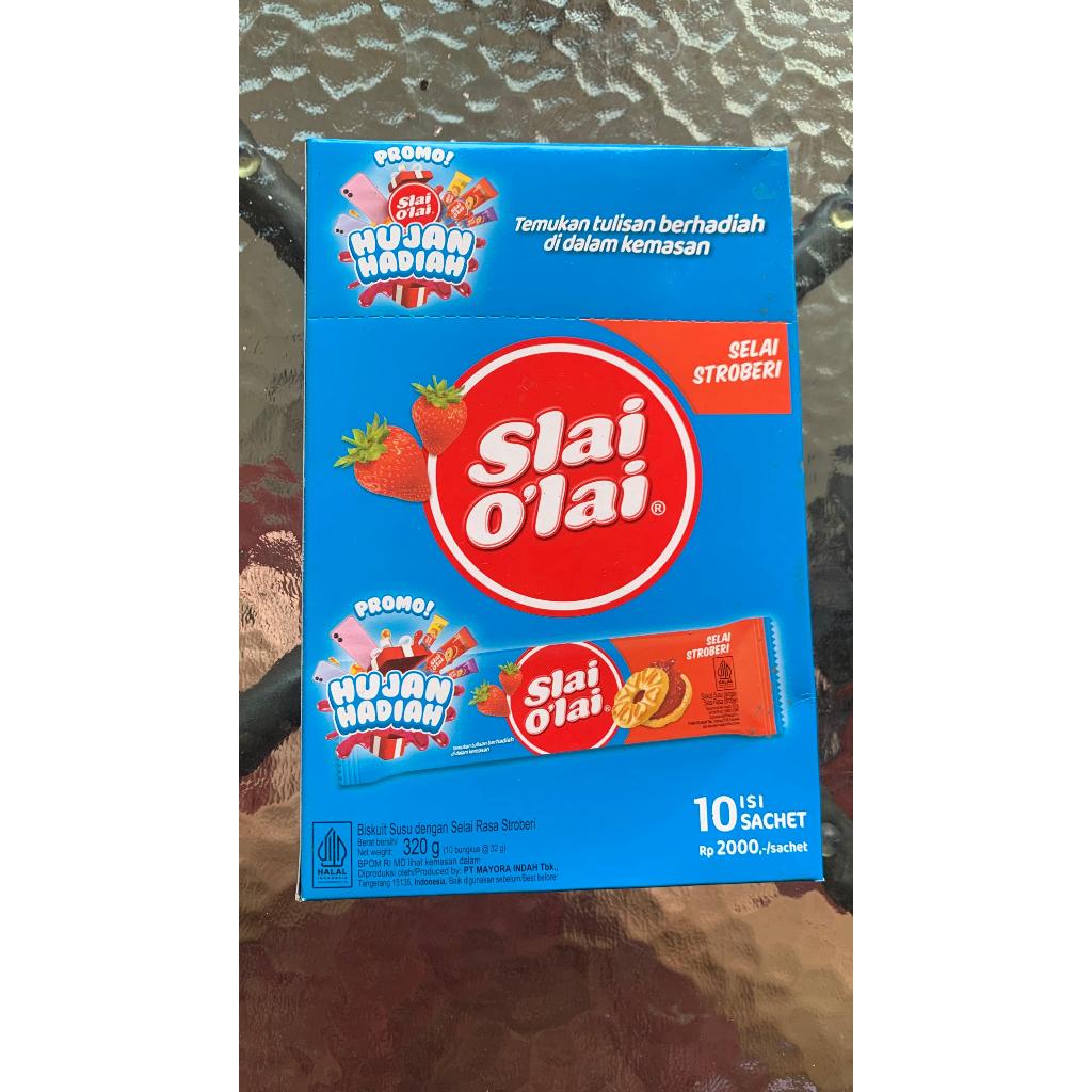 Jual Slai olai rasa stroberi 1 Box isi 10 sachet kemasan baru | Shopee ...