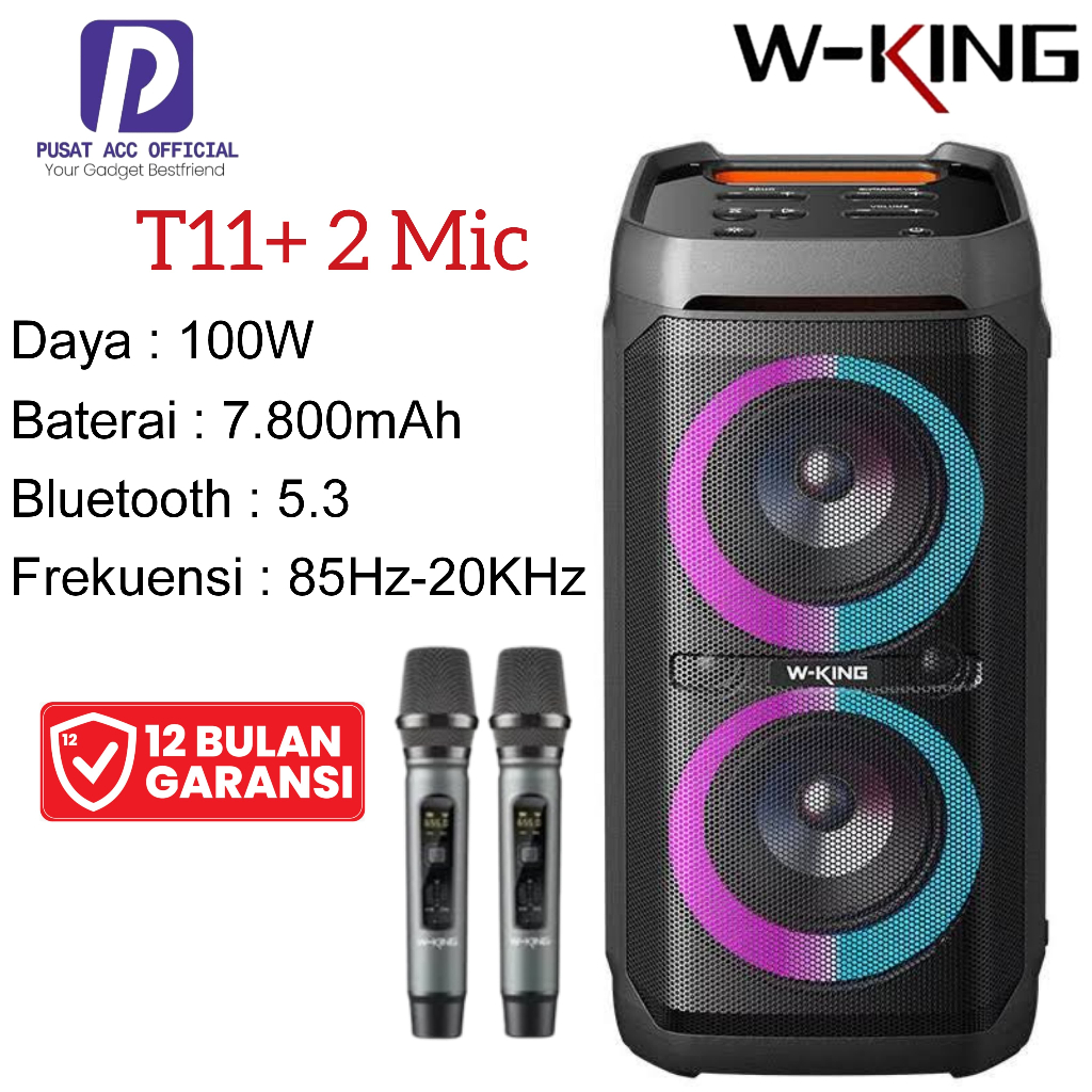 Jual Speaker Bluetooth Super Bass Karaoke Mic Wireless WKING T11+ 2MIC ...