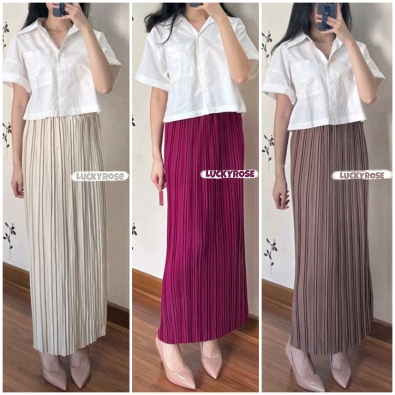 Jual Rok Lidi Plisket Lurus Premium Rok Span Tebal Plisket Skirt Rok Wanita Panjang Pleats Skirt ...