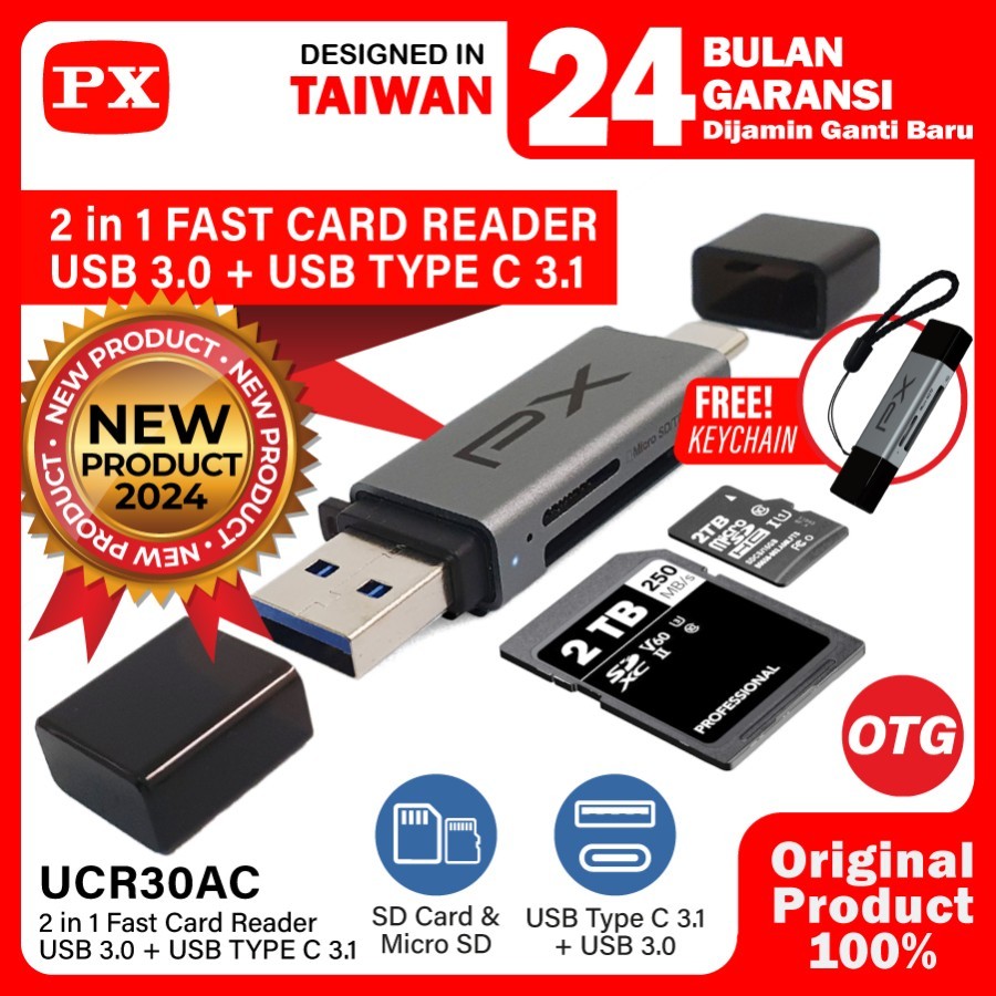 Jual PX UCR30AC Card Reader USB 3.0 Type C Micro SD High Speed OTG 2 in ...