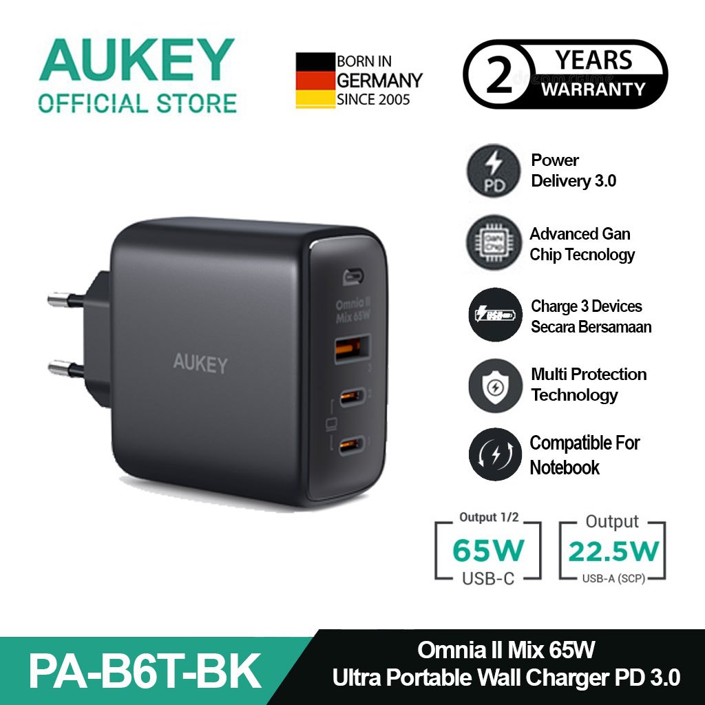 Jual [FS] AUKEY Charger Multi Port Type C65W GAN PD 3.0 Fast Charging ...