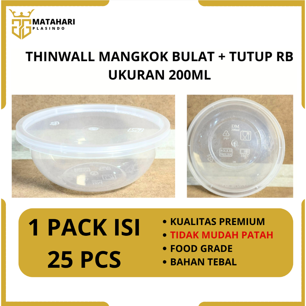 Jual GMP - THINWALL MANGKOK BULAT + TUTUP ISI 25 PCS UK 200ML - PLASTIK DATAR BOWL ROUND ...