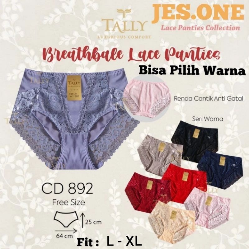 Jual TALLY 892 CD Celana Dalam Wanita Brokat Renda Semi Transparan Sepusar Fit L - XL | Shopee ...