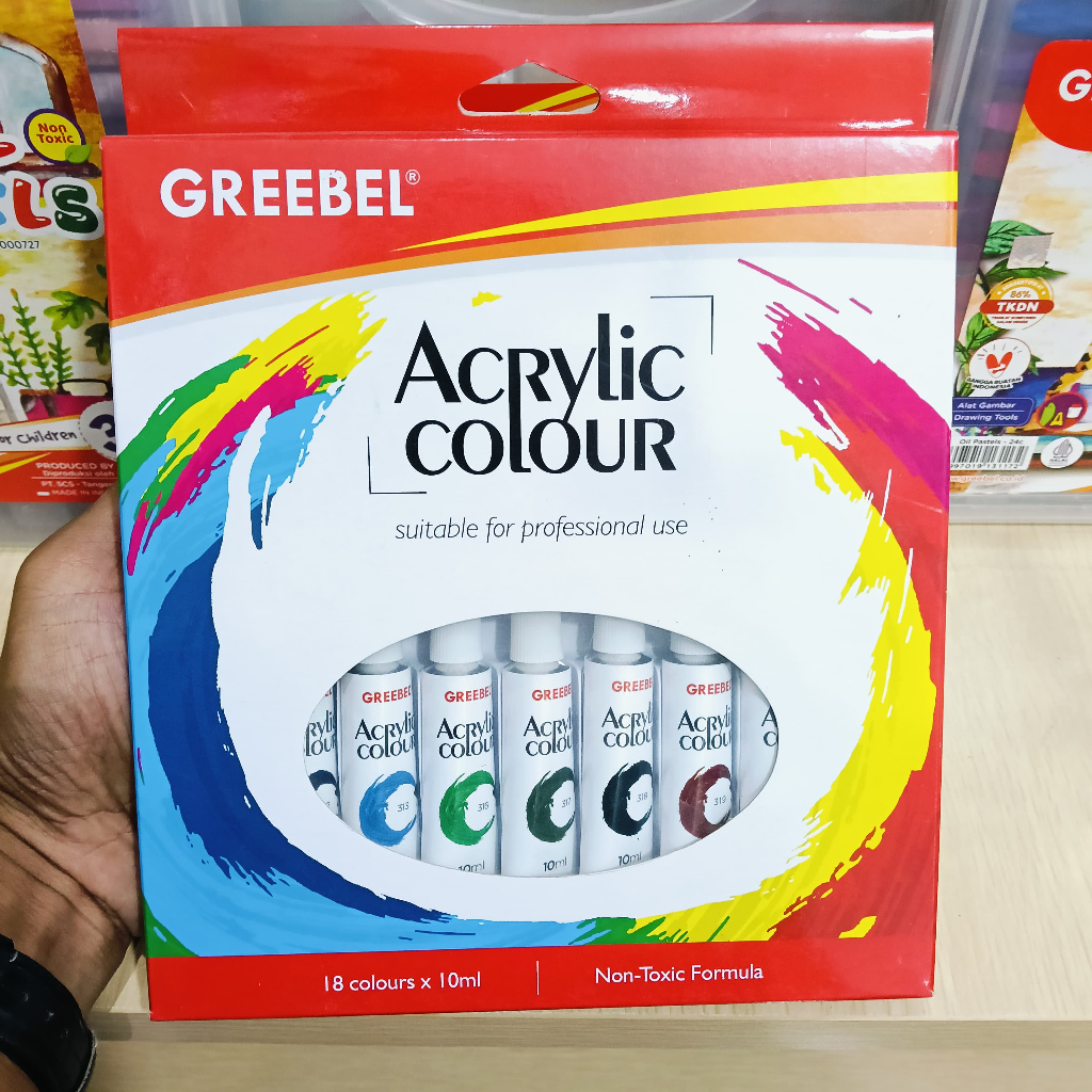 Jual CAT AKRILIK GREEBEL ACRYLIC COLOUR 18 WARNA 10 ML | Shopee Indonesia