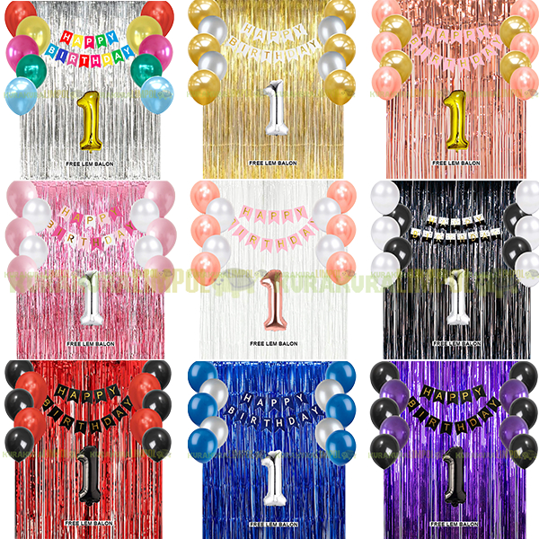 Jual Paket Set Dekorasi Tirai Ulang Tahun Foil Angka Balon Metalik ...