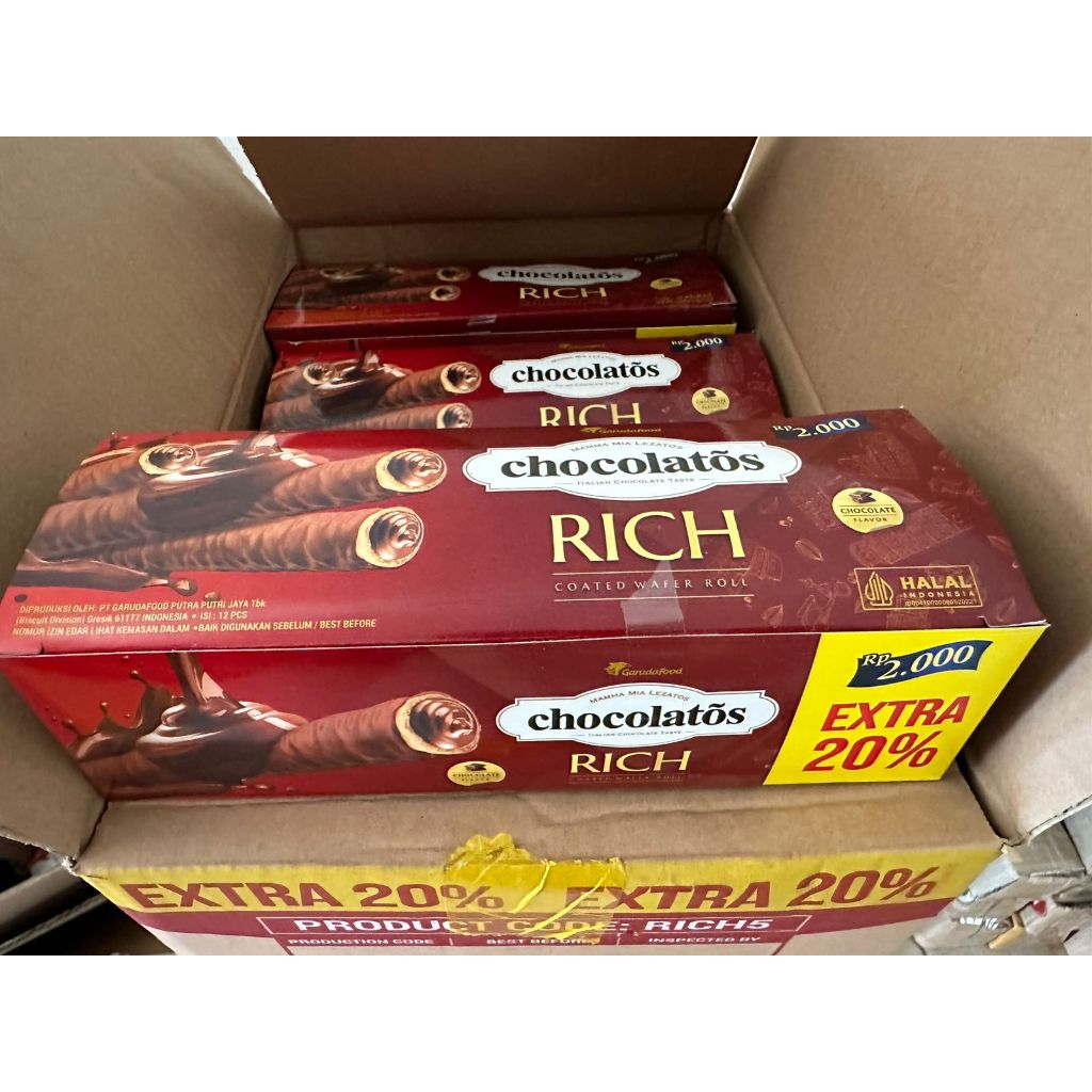 Jual CHOCOLATOS RICH COATED WAFER ROLL KOTAK RASA COKLAT ISI 12 ...
