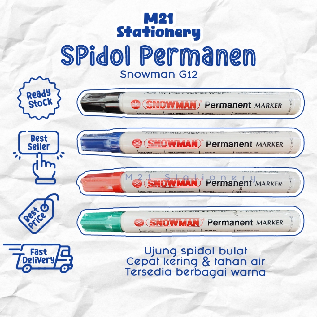 Jual SPIDOL PERMANEN SNOWMAN G12 / ORIGINAL WARNA TINTA HITAM BIRU ...