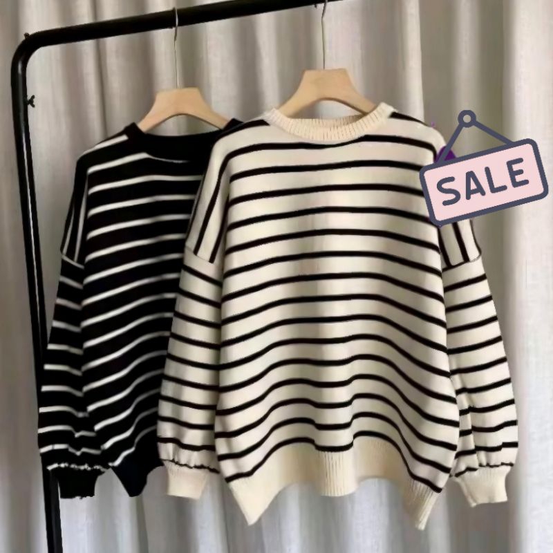 Jual Bayoneta Sweater Knit Rajut Stripe Wanita Style Korean Baju Atasan Rajut Wanita Terbaru ...