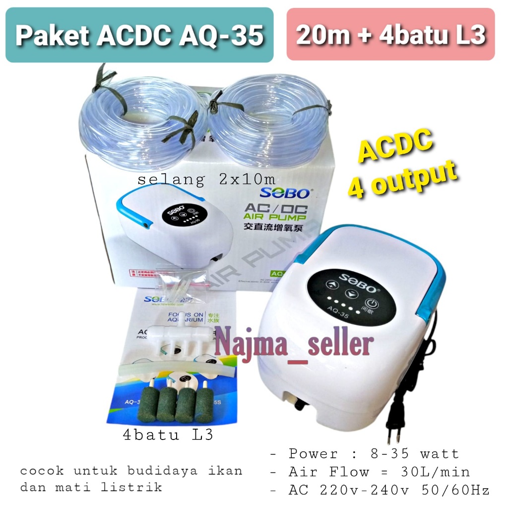 Jual *NAJMASELLER* || Paket Aerator ACDC 4 output 4 Lubang. SOBO / AMARA AQ-35. Cocok untuk ...