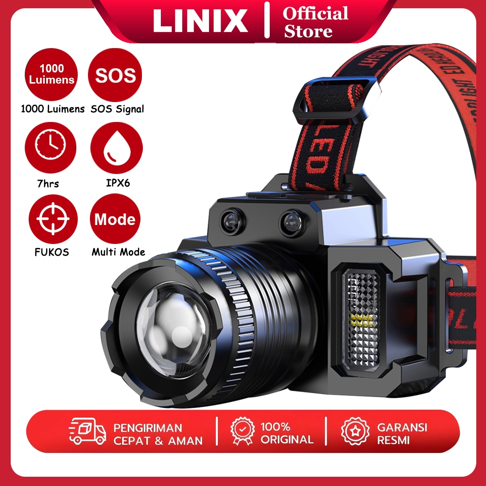 Jual Linix Senter Kepala LED COB 55W + 18W Side Light / Headlamp ...