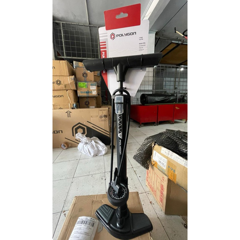 Jual POMPA LANTAI SEPEDA / FLOOR PUMP POLYGON STEEL STX DUAL HEAD 160 ...