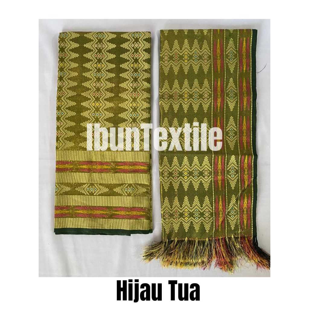 Jual Terlaris Set Kain songket dan Selendang Motif palembang Hijau ...