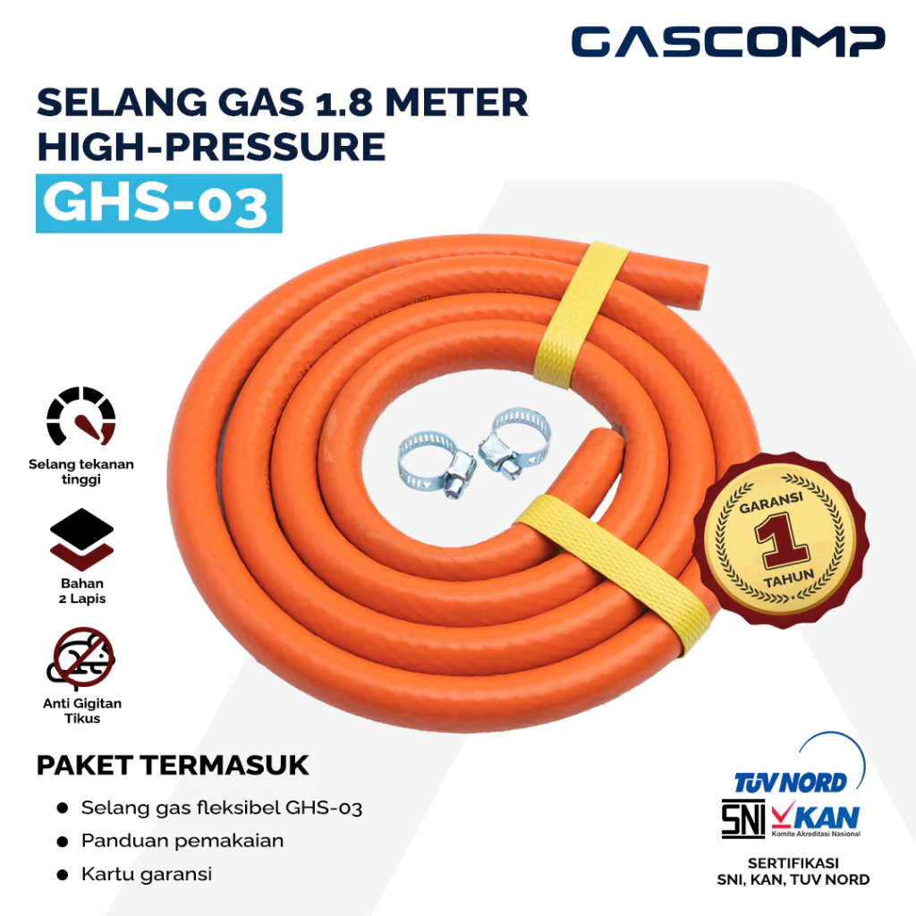 Jual Gascomp GHS03 Selang Gas Fleksibel Tekanan Tinggi Regulator SNI ...