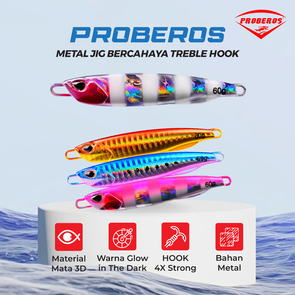 Jual PROBEROS - Umpan Pancing Metal Jig Bercahaya Treble Hook 30/40/50/60G MJ068 | Shopee Indonesia