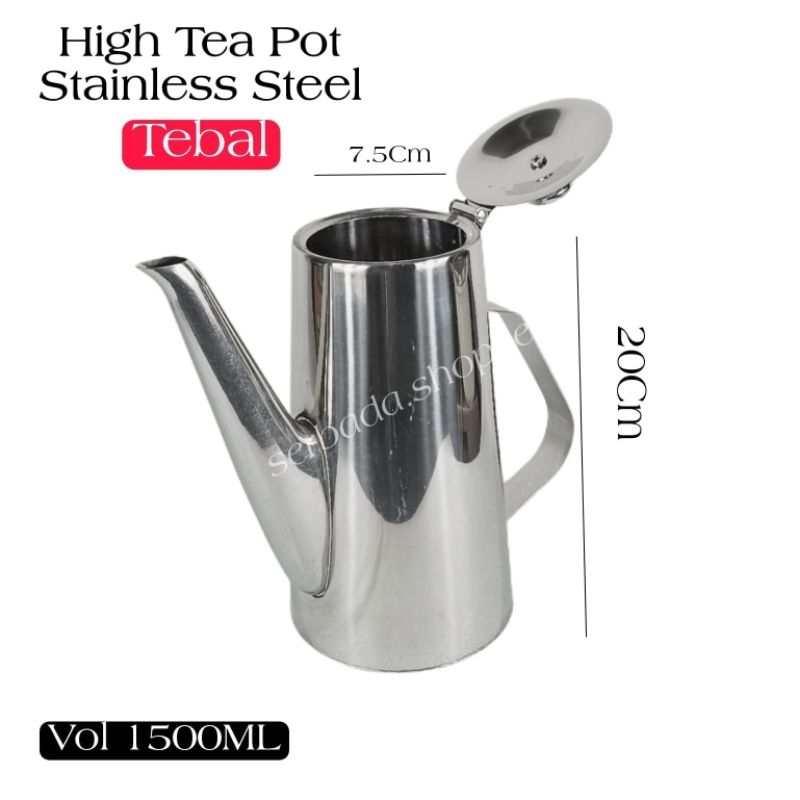 Jual High Tea Pot Stainless Steel Tebal Teko Tinggi Jadul 1500ML ...