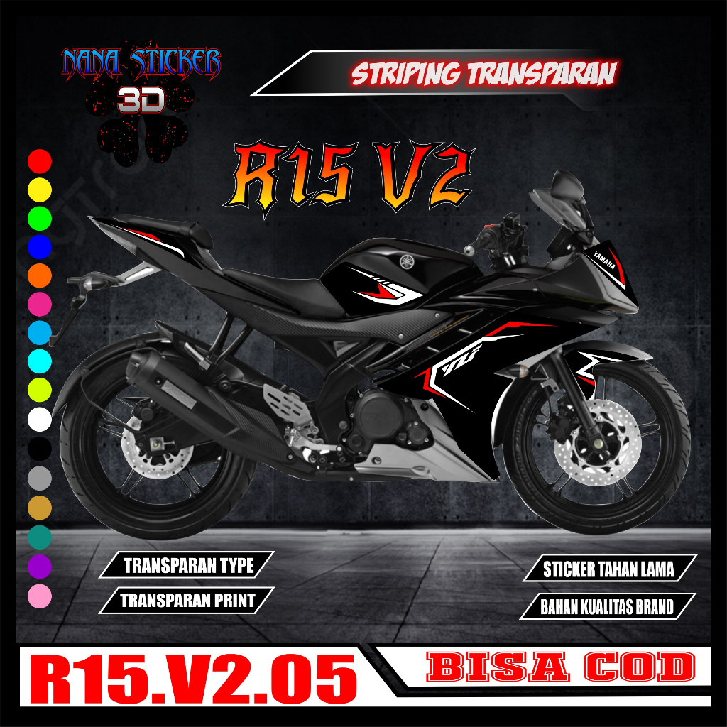 Jual Striping TRANSPARAN YAMAHA R15 V2 Variasi Stiker Sticker list body ...
