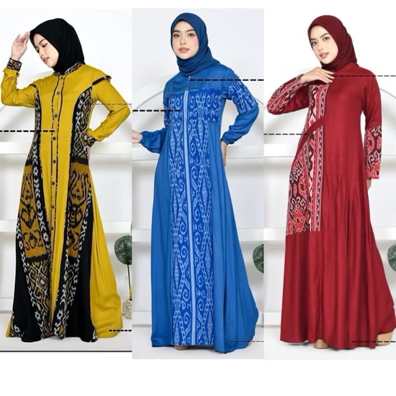 Jual Reyya Gamis Kombinasi Tenun kombinasi 3 model | Shopee Indonesia