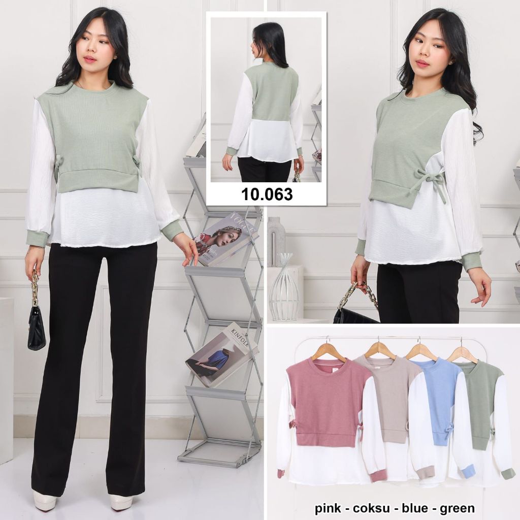 Jual Blouse Atasan wanita lengan panjang kombinasi bahan knit ...