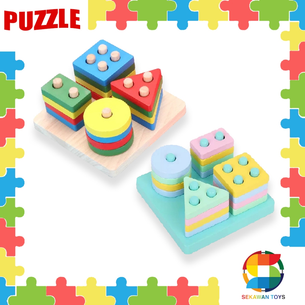 Jual Mainan Block Puzzle Geometri/ Geometris Puzzle Kayu Block Kayu ...
