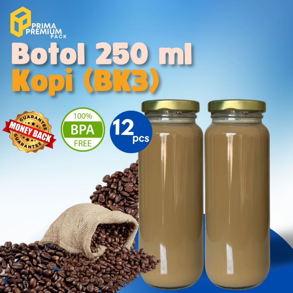 Jual Botol Kopi Kaca 250ml Tutup Gold Isi 12 Pcs BK3 | Shopee Indonesia