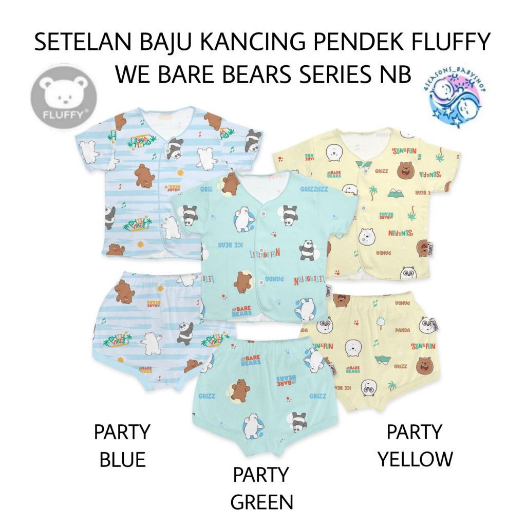 Jual SETELAN BAJU KANCING PENDEK FLUFFY WE BARE BEARS SERIES NB (NEWBORN) | Shopee Indonesia