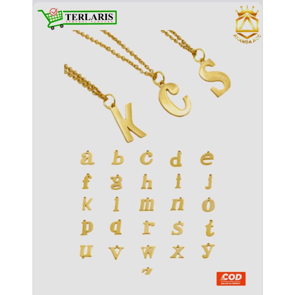 Jual liontin huruf inisial A Sampai Z stainless stell lapis emas gold ...