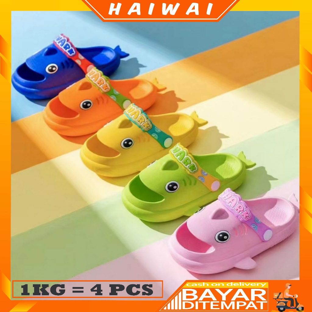 Jual HaiWai COD Sendal Anak Motif Ikan Hiu Lucu Sandal Slip On Motif ...