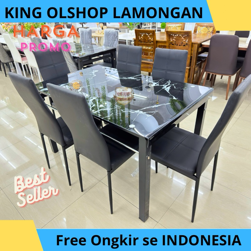 Jual 1 Set Meja Makan Pevita 6 Kursi / 4 Dudukan Marble Kaca Minimalis ...