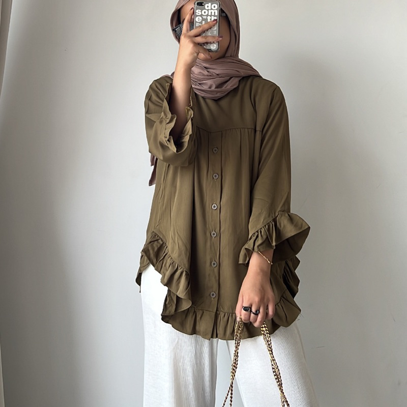 Jual SAUGI BLOUSE by Yellowfacy || BAJU RAYON TWILL RUFFLE KANCING ...