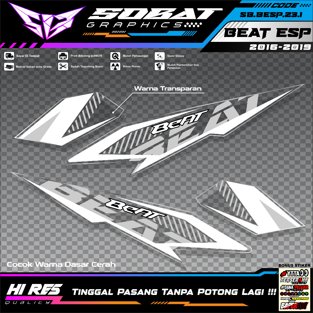 Jual Stiker Striping Beat ESP UV Transparan Hologram Chrome 2016 - 2019 ...