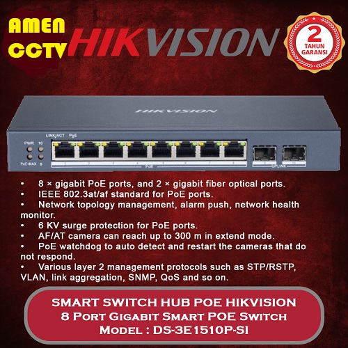 Jual Smart Switch Hub PoE Hikvision 8 Port DS-3E1510P-SI Garansi resmi ...