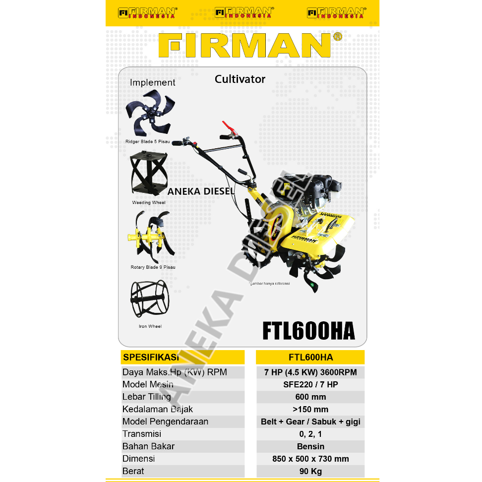 Jual Mesin Bajak Sawah Traktor Bensin FIRMAN FTL 600HA Cultivator ...