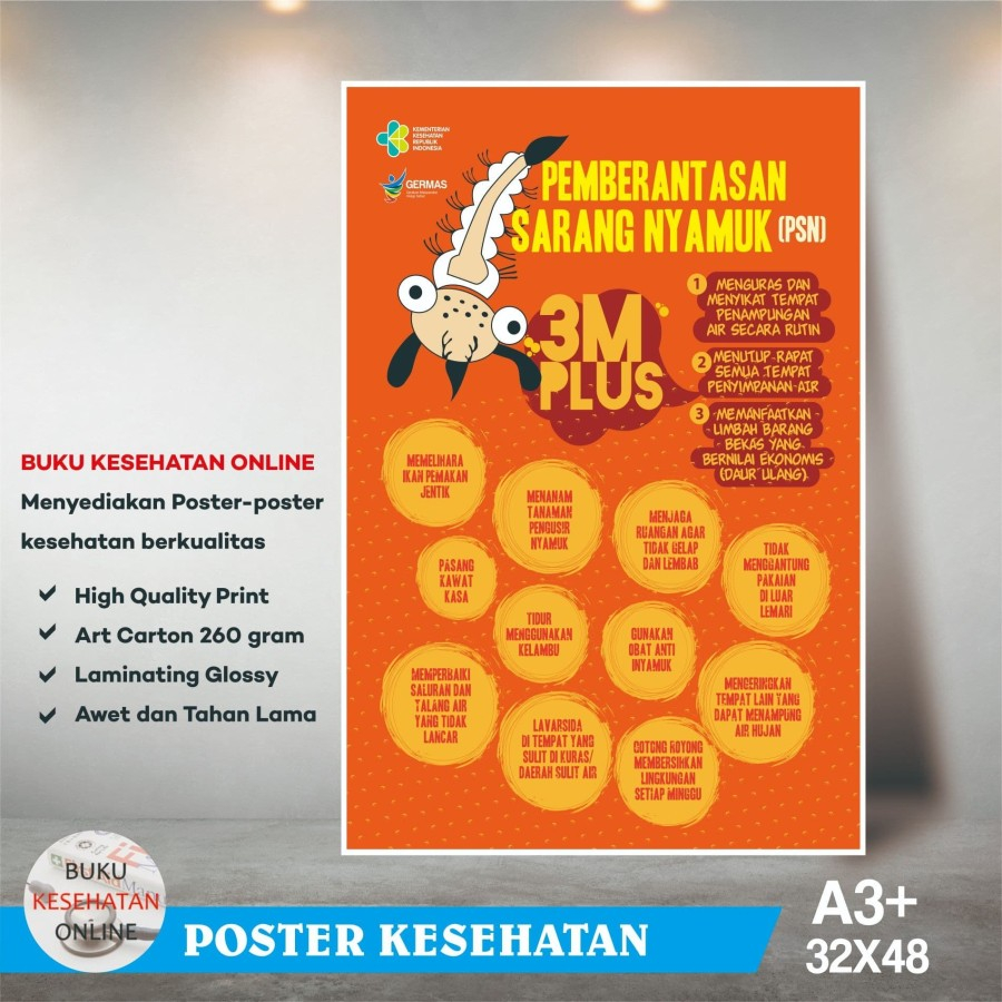 Jual Poster Kesehatan Pemberantasan Sarang Nyamuk (PSN) 3M PLUS ...
