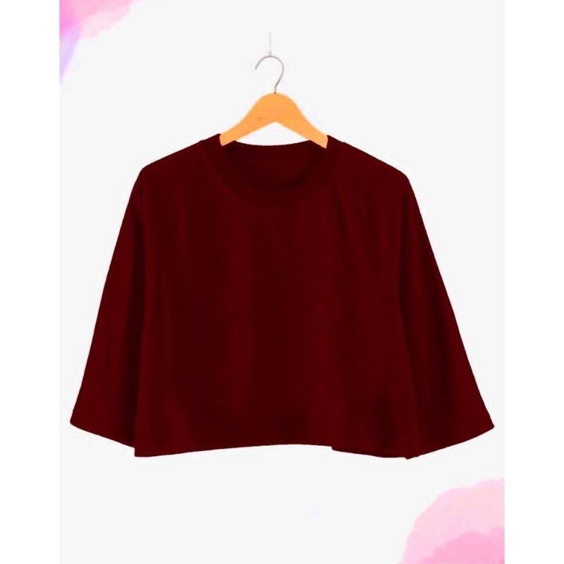 Jual KAOS OVERSIZE CROP WANITA TANGAN 7/8 / KAOS CROP POLOS WANITA | Shopee Indonesia