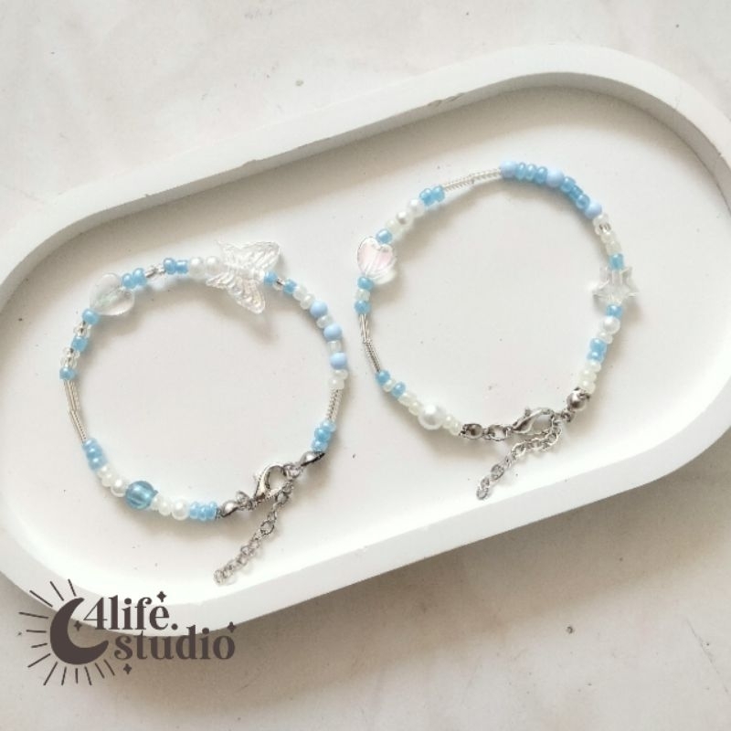 Jual [BACA DESKRIPSI] BRACELET BEADS BLUE CLEAR BUTTERFLY LOVE AND STAR ...