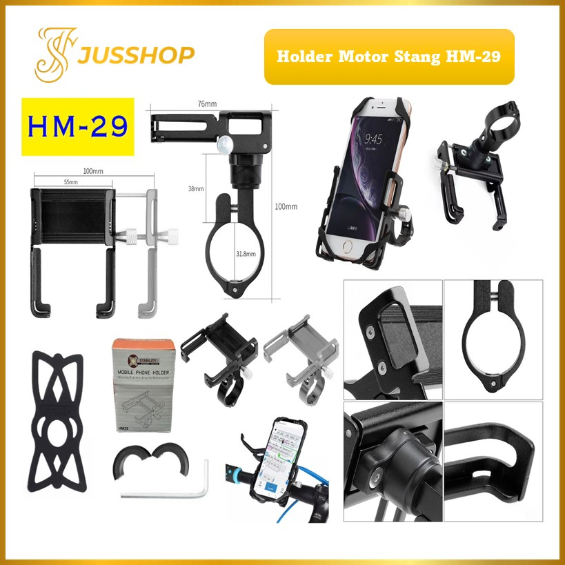 Jual Holder Stang Motor HM-29 Full Besi Phone Stand Holder Penyangga Hp 360 Degree | Shopee ...