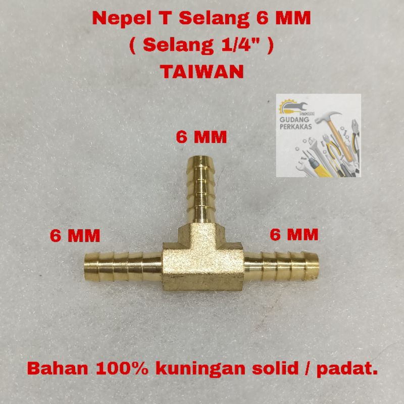 Jual Nepel T Selang 6MM TAIWAN - T Cabang 3 Kuningan Selang 1/4 Lubang ...