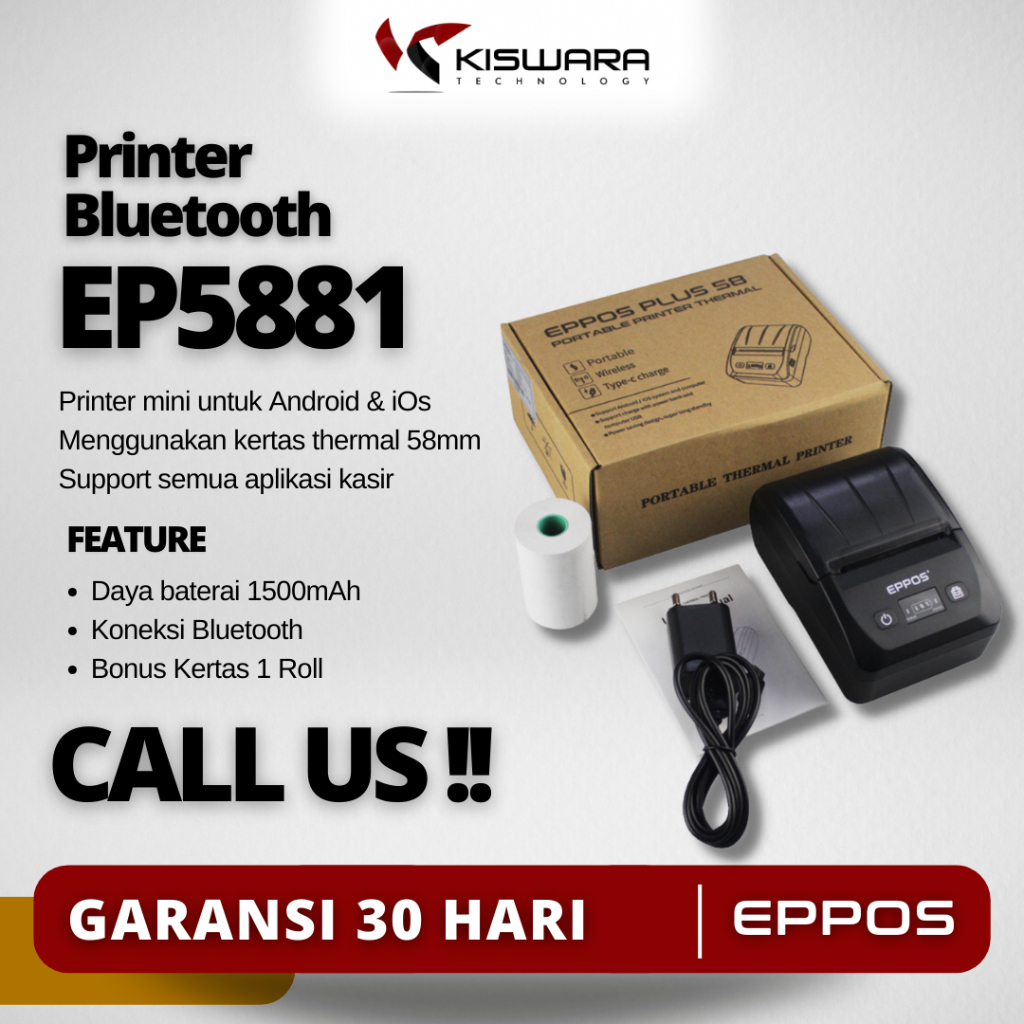 Jual [TERLARIS] Printer Bluetooth Kasir Pos Murah Thermal 58mm EPPOS EP5881 | Shopee Indonesia